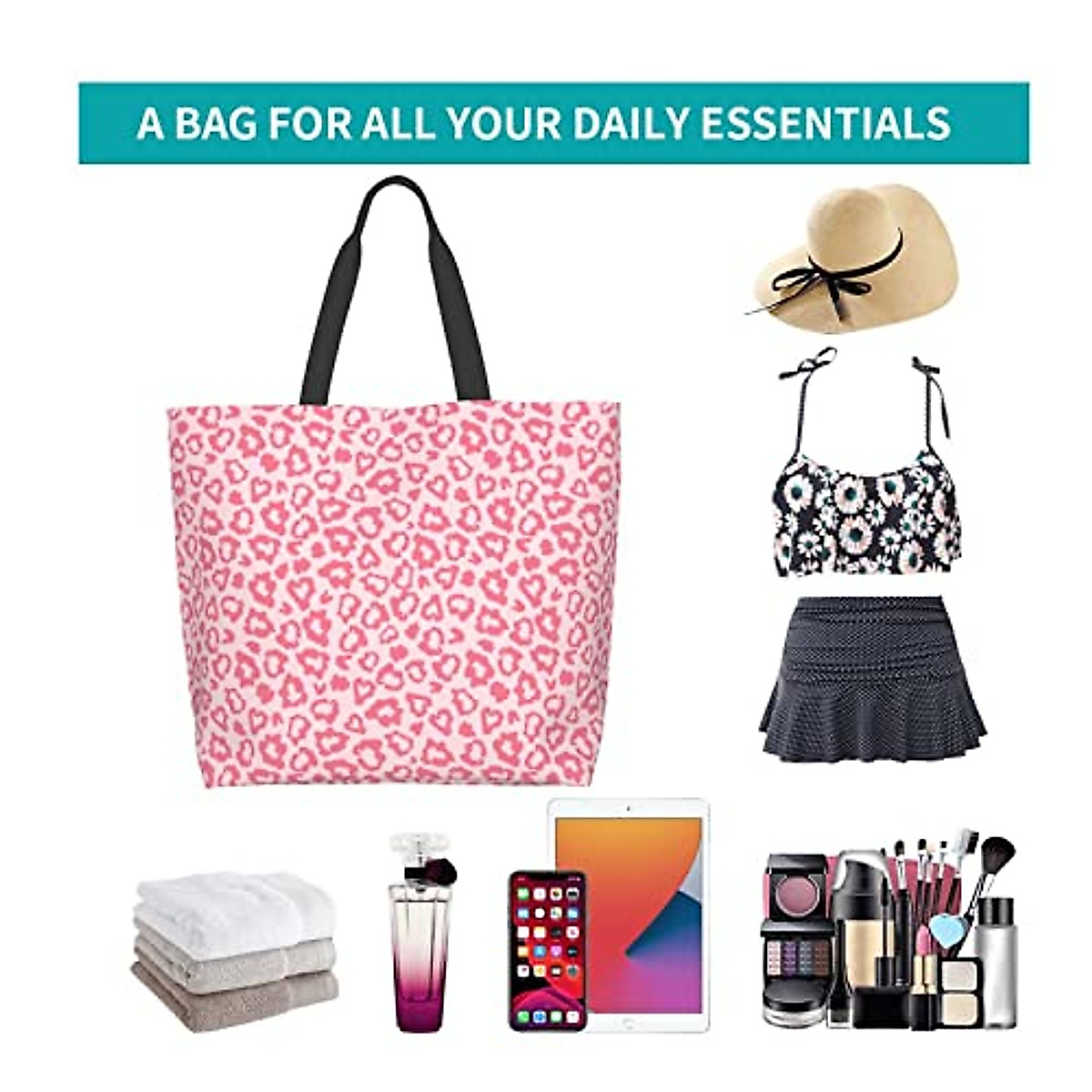 Gelxicu Cute Leopard Shoulder Tote Bags Leopard Casual Bag Shoulder Handbags Shopping Women Grocery Bags