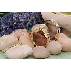 Dazzlingrock Collection 0.25 Carat Round White Diamond Marquise Trio Ring Set in 14K Yellow Gold, Women Size 5.5 and Men Size 12.5