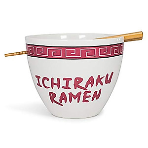 JUST FUNKY Naruto Ichiraku Ramen Japanese Ceramic Dish Set | 16-Ounce Ramen Bowl and Chopsticks Set
