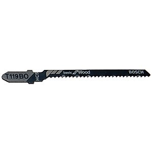 BOSCH T119BO3 3-Piece 3-1/4 In. 12 TPI Basic Wood Cutting T-Shank Jig Saw Blades