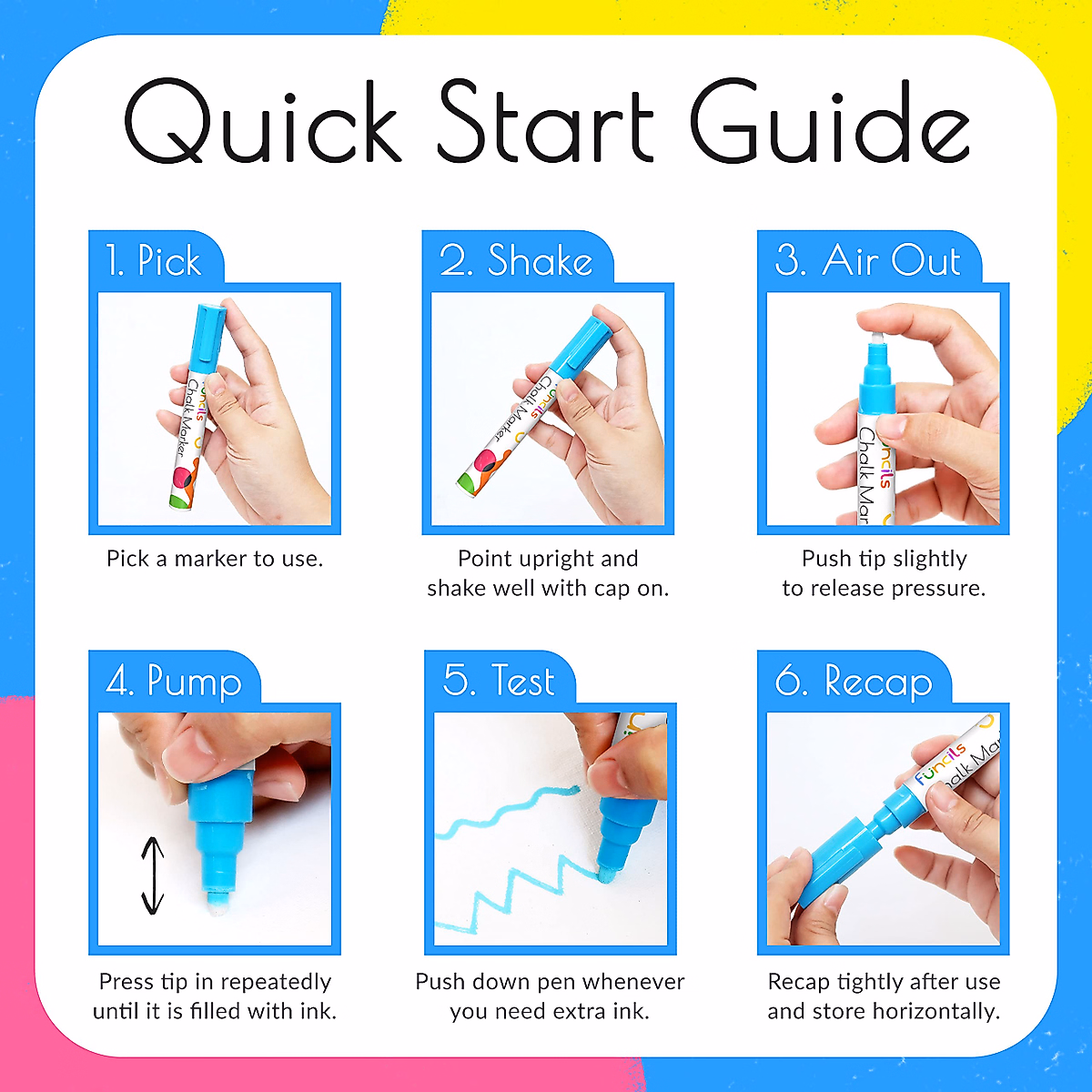 Funcils Liquid Chalk Markers for Chalkboard Signs, Blackboard, Window, Labels, Bistro, Glass, Car (10 Pack, 6mm) - Wet Wipe Erasable Ink Chalk Board Markers, Reversible Tip Liquid Chalk Pens