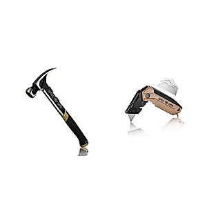 Spec Ops - SPEC-M22CF Tools Framing Hammer, 22 oz, Rip Claw, Milled Face, Shock-Absorbing Grip & Tools Folding Utility Knife with Fixed Blade, Includes 3 Extra Blades in Handle Storage