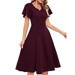 HomRain Wedding Guest Dresses for Women Vintage Short Sleeves Casual Fit and Flare 2025 Cocktail Formal Dress for Tea Party Burgundy XL