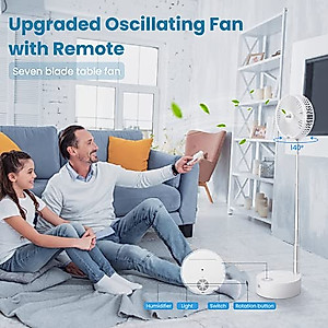 AirCover 2021 8-Inch Foldaway Oscillating Fan with Remote Control, 3-Speed, Cordless Rechargeable Standing Portable Pedestal Fan, 7200mAh Battery Operated Fan for Home Office Outdoor Camping Travel