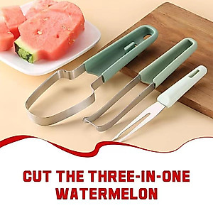 3-in-1 Watermelon Fork Cutter, 2024 New Stainless Steel Watermelon Popsicle Cutter Cutting Tool, Fast Watermelon Fork Fruit Cutting Tool (Green)