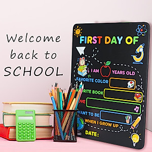 First & Last Day of School Board Sign, 14x11 Inch Back to School Chalkboard Sign Reusable - 1st and Last Day of Kindergarten Grade Preschool Sign, Double-Sided Back to School Supplies for Kids