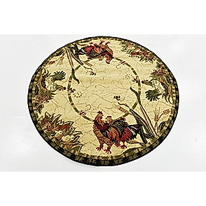 Unique Loom Barnyard Collection French Country Inspired Cottage Rooster Design Area Rug (4' 0 x 4' 0 Round, Ivory/Olive)