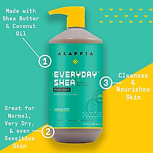 Alaffia Everyday Shea Body Wash, Naturally Helps Moisturize and Cleanse Without Stripping Natural Oils with Fair Trade Shea Butter, Neem, and Coconut Oil, Vanilla Mint, 2 Pack - 16 Fl Oz Ea