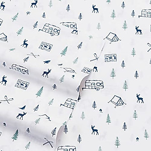 Eddie Bauer - Twin Sheets, Cotton Percale Bedding Set, Crisp & Cool Home Decor (Campout Dark Blue,3 pieces, Twin)