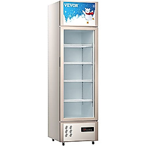 VEVOR Commercial Refrigerator,Display Fridge Upright Beverage Cooler, Glass Door with LED Light for Home, Store, Gym or Office, (11 cu.ft. Single Swing Door)
