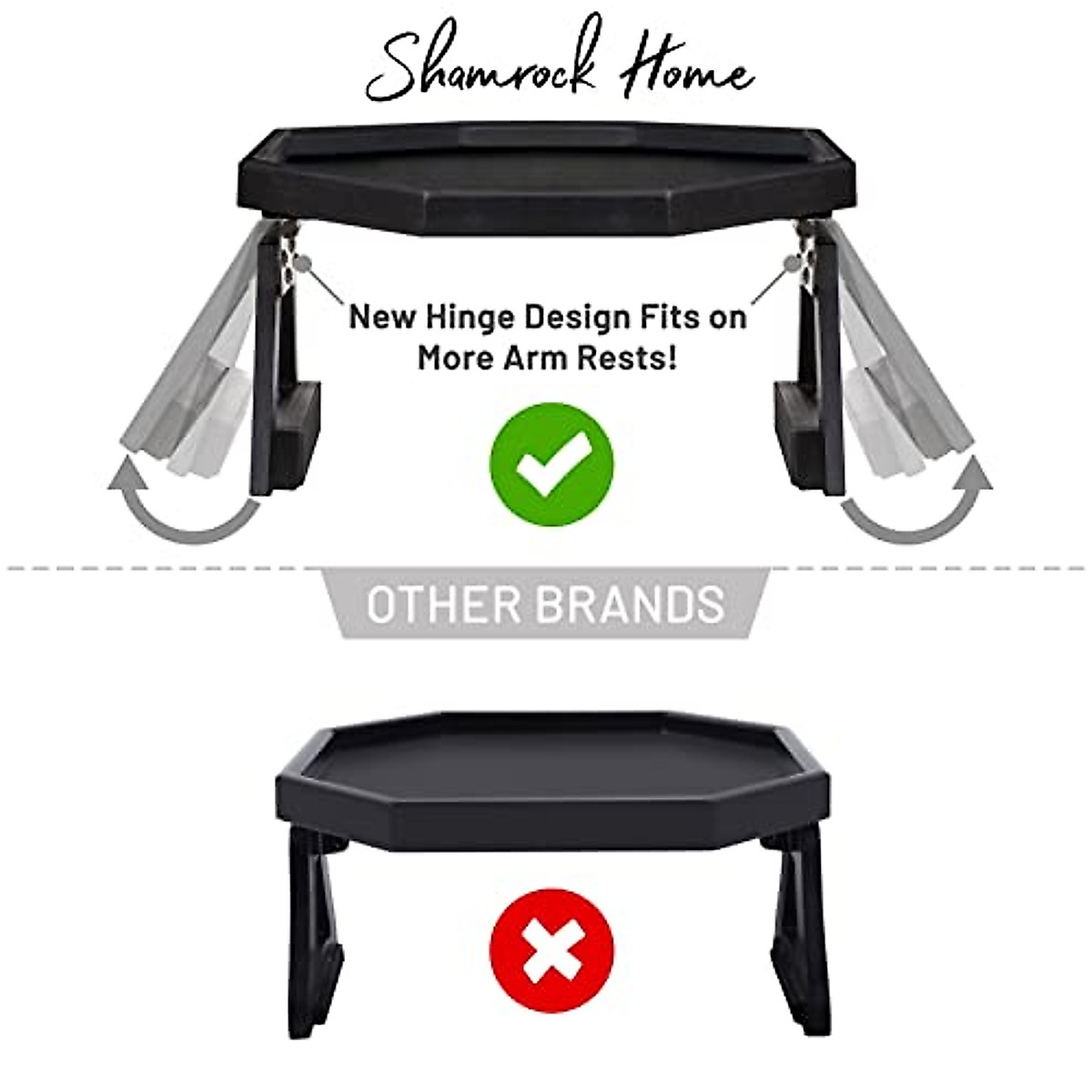 Clip On Tray Sofa Table for Wide Couches. Couch Arm Tray Table, Portable Table, TV Table and Side Tables for Small Spaces. Stable Sofa Arm Table for Eating and Drink Table (Black)