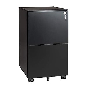 DEVAISE Mobile Filing Cabinet with Lock, Vertical File Cabinet for Legal/Letter/A4 Files, Fully Assembled Except Wheels, Black