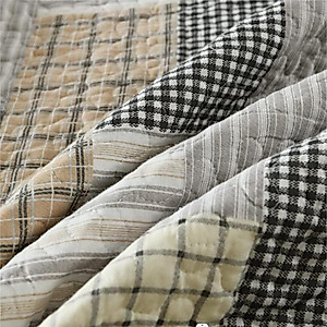 Cinefoso Queen Size Quilt, Patchwork Plaid Quilt Set Queen Size 100% Cotton Farmhouse Plaid Bedspread Lightweight & Reversible Quilt Bedding Set All-Season 3-Pieces