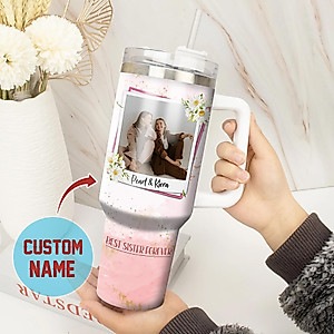 WAZONE Personalized To My Bestie Tumbler 40oz with Handle and Straw Custom Name Photo Stainless Steel Double Walled Insulated Travel Mug Birthday Christmas Best Gifts For BFF Friends