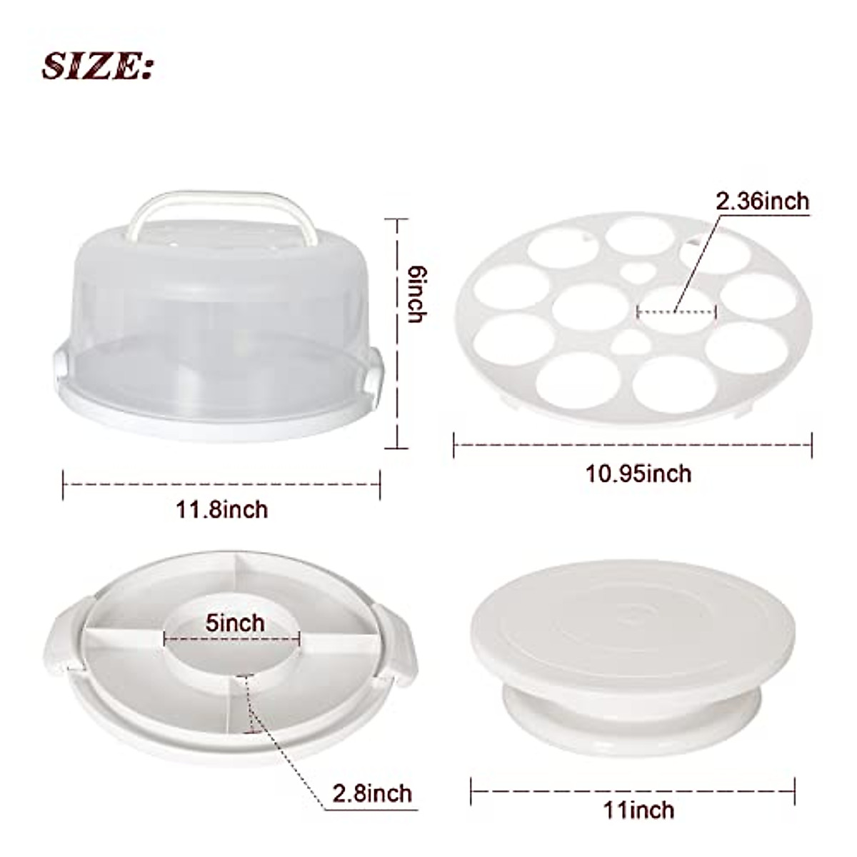Garmeinea Cake Carrier Cupcake Containers with Lid and Handle Portable Storage & Transport Container Holder 10” Cake Stand for Cake Cupcakes Nuts Pies Muffins Cookies Fruit White