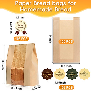 Funcoo 100 Pcs Paper Bread Bags for Home Bread Sourdough Bread Bakery Storage Bags with Window，Large Bakery Bread Loaf Bags for Baked Goods Packaging，Label Seal Sticker Included …