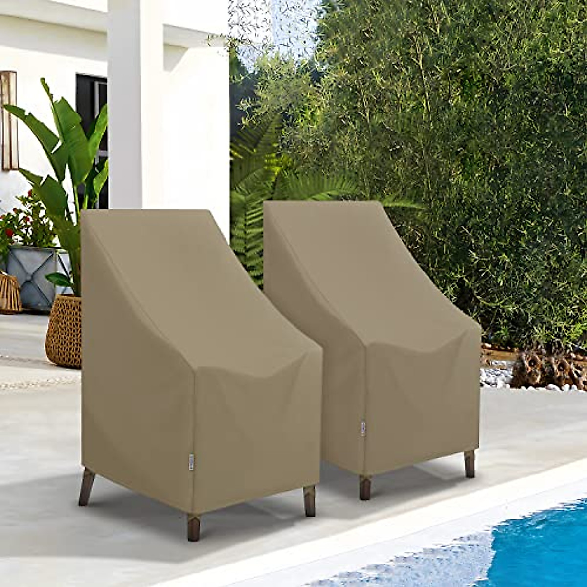 SunPatio Outdoor High Back Chair Covers, Heavy Duty Waterproof Stackable Patio Chair Covers, Fade and UV Resistant Patio Furniture Covers, All Weather Protection, 2 Pack -27" W x 30" D x 42" H, Taupe