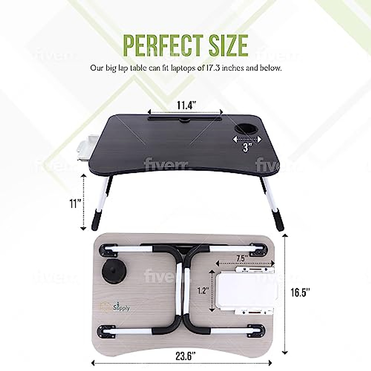 Lap Desk Laptop Stand for Bed, Non Slip Foldable Bed Desk for Laptop, Portable Laptop Desk for Lap Floor Bed Sofa with Cup Holder, Phone and Tablet Slot, Storage Drawer, Fits Up to 17.3 Inch Laptops