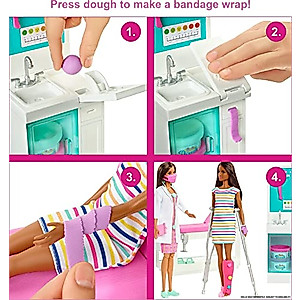 Barbie Fast Cast Clinic Doll & Playset, Brunette Doctor Doll, Furniture & 30+ Accessories Including Molds & Dough for Bandages