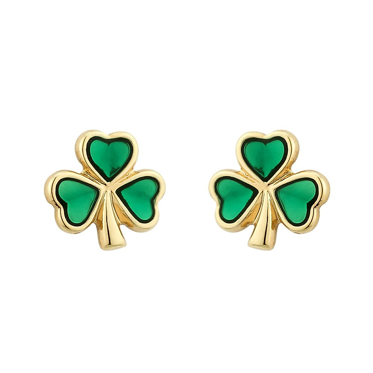 Solvar Shamrock Earrings Studs Medium Gold Plated & Enamel Made in Ireland by