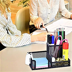 SAWYBISH 2 Pack 3 in 1 Mesh Pen Holder for Desk, 3 Compartments Pencil Holder Desk Organizer Caddy with Sticky Notes Holder Easy Storage Suitable for Home, Office and School