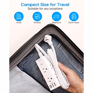 10Ft Extension Cord with Multiple Outlets, Flat Plug Power Strip Surge Protector with 10 Ft Long Cord, 6 Outlet 3 USB Ports (1 USB C), Multi Outlet Wall Plug for Travel, College, Dorm Room Essentials