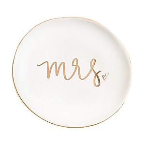 Sweet Water Decor Mrs. Jewelry Dish Tray | Great for Her Engagement Engaged Ring Dish Holder Bride Ring Holder Gold Ceramic Trinket Tray Wedding Accessories