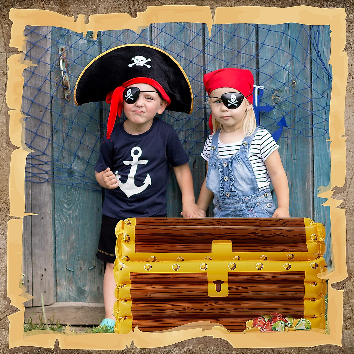 Inflatable Treasure Chest Cooler Blow up Drink Cooler Pirate Party Decorations for Beach Poolside Retro Theme Party Decors (2 Pieces)