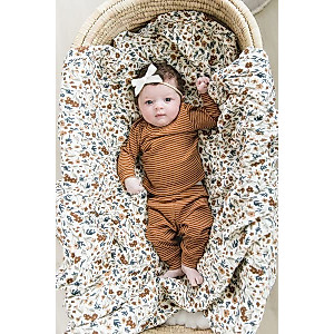 Mebie Baby Harvest Floral Muslin Swaddle, Modern and Neutral Swaddle Blanket for Baby Girl or Boy, Soft Baby Blankets, Newborn Swaddle Blanket, 0-3 Month, Comfy Wrap, Baby Essentials & Gifts