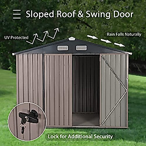 Verano Garden 8'x6' Outdoor Storage Shed, Galvanized Metal Steel Garden Shed,Double Door W/Lock, Bike Storage for Backyard, Patio, Lawn