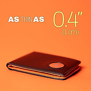 Mens Wallet with AirTag Holder, Slim Genuine Leather Bifold AirTag Wallet with Money Pocket, RFID Blocking, 9 Card Slots, Bill Divider, ID Window (Black & Orange)