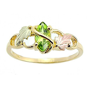 Marquise Peridot Slim Profile Ring, 10k Yellow Gold, 12k Green and Rose Black Hills Gold Size 10