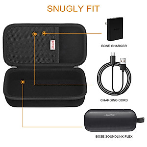 BOVKE Hard Travel Speaker Case for Bose New SoundLink Flex Speaker (2nd Gen) / Bose SoundLink Flex Bluetooth Portable Speaker, Extra Mesh Pocket for Bose Speaker Charger, Charging Cables, Black
