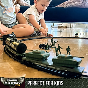 USA Electric Train Set for Kids Ages 3-8 - Military Toy Polar Train Model with Helicopter, Tank, Soldiers & Tracks for Boys - Fun Birthday Toy for Ages 4-7