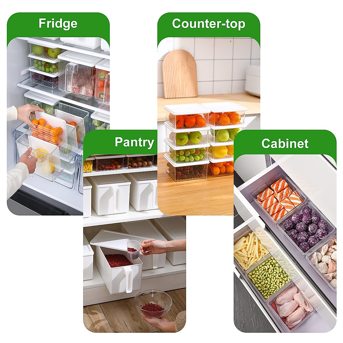 Bokelai 5 Pack Fridge Organizers Clear Food Storage Containers with Lids & Handle Cereal Containers Stackable Refrigerator Organizer Bins Reusable Idea for Pantry Kitchen Cabinet