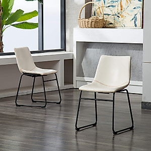 Roundhill Furniture Lotusville Vintage PU Leather Dining Chairs, Set of 2, White