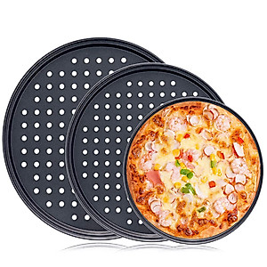 Siticoto Baking Steel Pizza Pan with Holes, 3 Pcs Round Pizza Pan for Oven 9 Inch 11 Inch 12 Inch Pizza Crisper Nonstick Baking Tray Set for Family Restaurant Home Kitchen