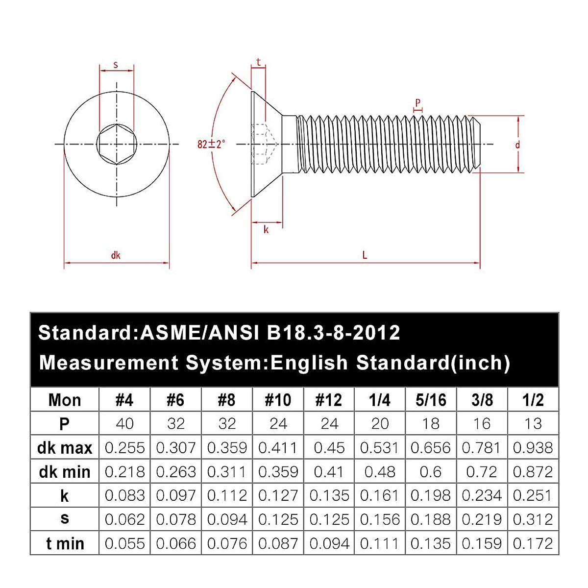 #10-24 x 1/2" Flat Countersunk Head Socket Cap Screws, 304 Stainless Steel 18-8 SS, Full Machine Thread Coverage, Allen Hex Drive, 50 PCS