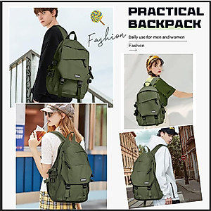 KEYEMP Casual Daypack Cute School Backpacks for Men Women Lightweight Durable Bookbag for High Middle School, Fashion Travel Bag, Gift,Olive Green