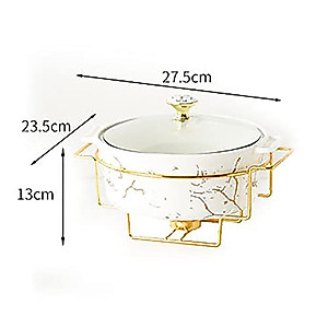 Buffet Warmer Set with Glass Lid - 2 Quart Round Chafing Dish Buffet Set, Ceramic Marble Finish Chafer for Weddings, Parties and Banquets - Perfect for Your Catering Needs
