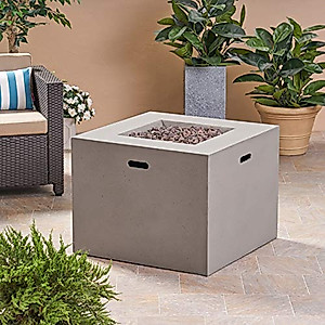 Leo Outdoor 31" Square Light Weight Concrete Gas Burning Fire Pit, Light Gray
