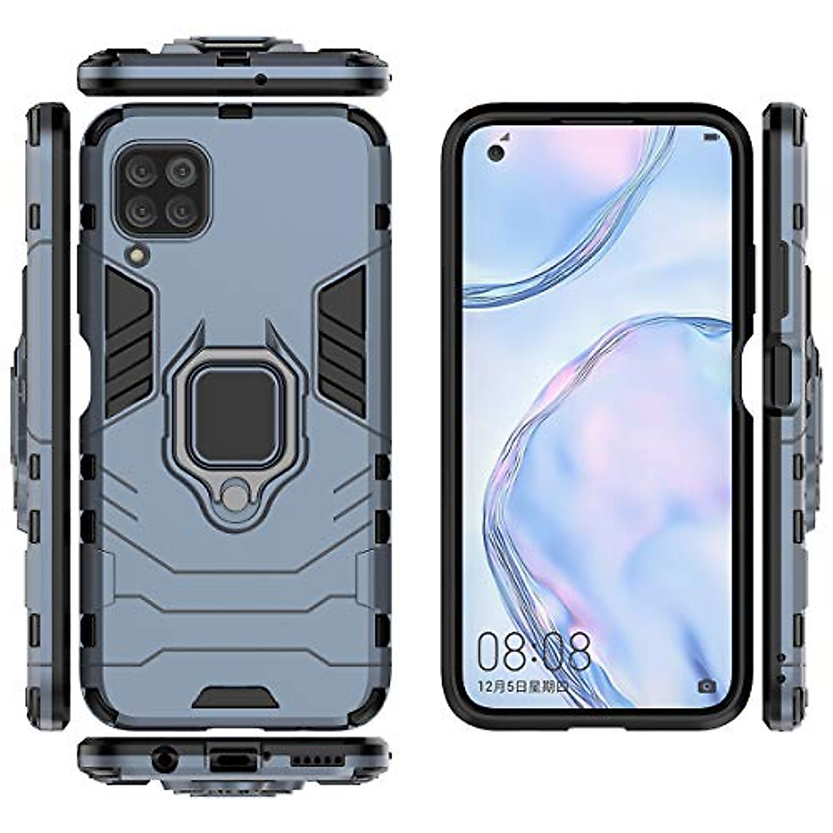 EasyLifeGo for Huawei P40 lite/Huawei Nova 7i Kickstand Case with Tempered Glass Screen Protector [2 Pieces], Hybrid Heavy Duty Armor Dual Layer Anti-Scratch Case Cover, Blue