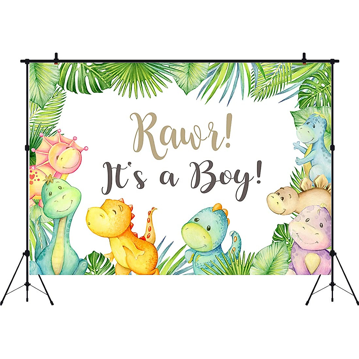 Aperturee Dinosaur It's a boy Baby Shower Backdrop 9x6ft Oh Boy Tropical Palm Leaves Jungle Photography Background Kids Newborn Cake Table Banner Party Decoration Photo Booth Studio Props Favors