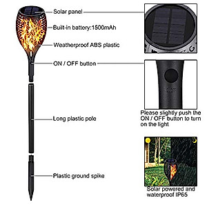 Solar Torch Light with Flickering Flame, 60 LED Solar Flame Lamp Outdoor Garden Plastic Stick Lights Waterproof Landscape Decoration Lighting Dusk to Dawn Security Light for Yard Patio Driveway (4)