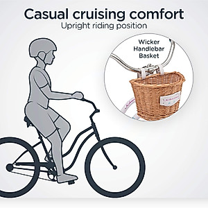 Schwinn Destiny Beach Cruiser Bike for Men Women, Ages 8 Up or Rider Height 4'8" to 5'6", 24-Inch Wheels, Single Speed, Rear Cargo Rack, Purple