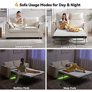 Brelice Pull Out Sofa Bed, Sleeper Sofa Couch, 2-in-1 Convertible Chenille Loveseat with USB Charging Port and Memory Foam Mattress, Full Size Pullout Bed for Living Room, Apartment or Office, Beige