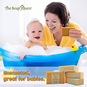4 Goat Milk Soap Bars with Honey - Handmade in USA. All Natural Soap, Unscented, Fragrance Free, Fresh Goats Milk. Wonderful for Sensitive Skin and Babies. SLS, Paraben, GMO-Free