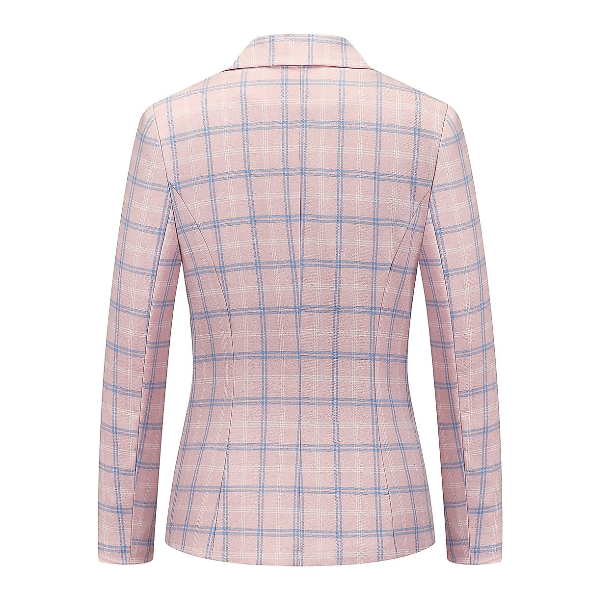 Womens 2 Piece Plaid Suits Set Business Office One Button Blazer Jacket Casual Long Sleeve Pant Suit Set(Pink,Medium)