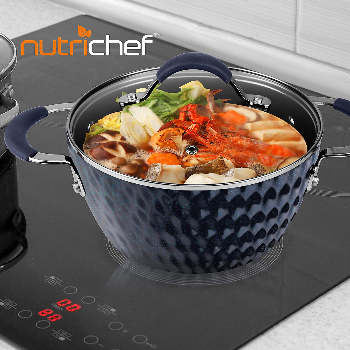 NutriChef Durable Non-Stick Dutch Oven Pot - High-Qualified Kitchen Cookware with See-Through Tempered Glass Lids, 3.6 Quarts, Works with Model: NCCW11DS), One size, Blue - NutriChef PRTNCCW11DSDOP