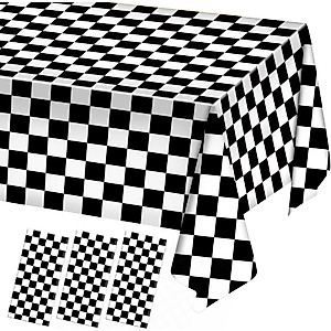 Oigco 3 Pack Black and White Checkered Tablecloths Race Car Theme Party Tablecloths for Motor Racing Birthday Party Decorations Racing Party Favours Supplies, 54" x 108"